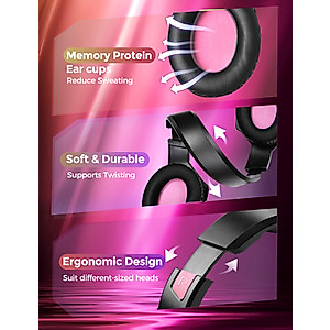 MW ACC CA Gaming Headset Pink for PS4, PS5, PC, Xbox One, Over Ear Headphones with Noise Cancelling Mic, PC Headset with Bass Surround Sound, LED Light, for Laptop Mac Switch, Girls, Kids