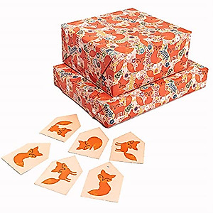 CENTRAL 23 Fall Wrapping Paper - Foxes Wrapping Paper For Birthday Thanksgiving Christmas - 6 Sheets Of Cute Orange Wrap For Women Men Kids - For Birthdays New Baby - Comes With Stickers