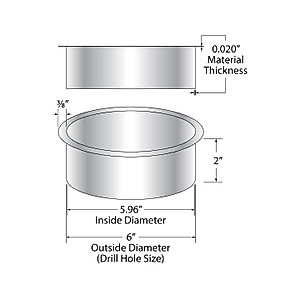 Outwater 6" (Nominal) Diameter x 2" Height 304 Polished Stainless Steel Trash Grommets for Countertop Inserted Trash Chutes