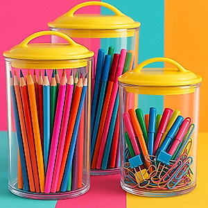 Reston Lloyd Calypso Basics, Airtight, Fresh Lemons with Honey Bees 6pc Acrylic Canister Set, Air Tight Lids, Set of 3, 11419