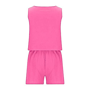 ZDRZK Womens Clothing Clearance Deals Workout Sets For Women 2 Piece 2 Piece Shorts Set For Women Summer 2023 Trendy Sleeveless Crop Tank Top And High Waisted Shorts Romper Outfits Hot Pink M