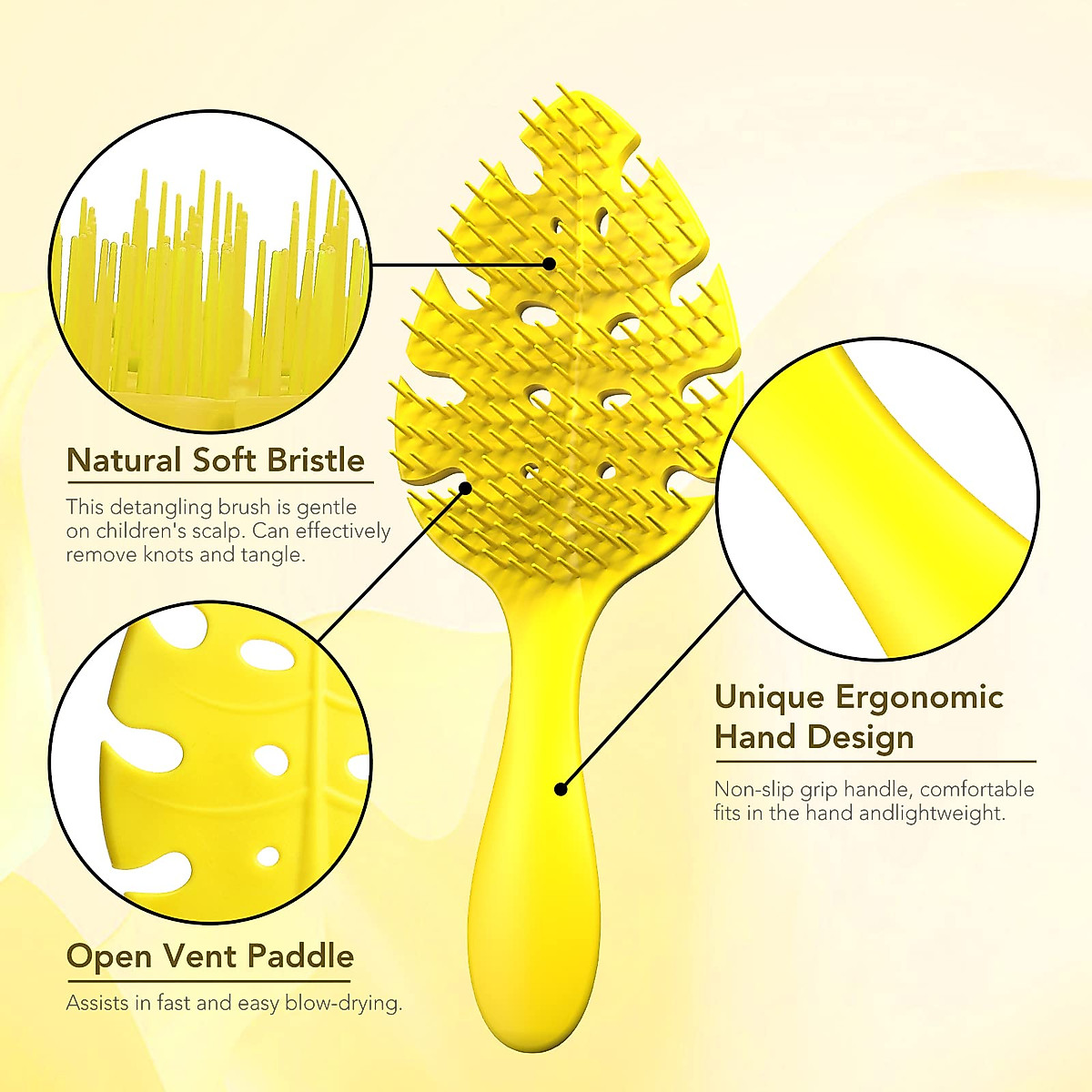 CANDYBRUSH Hair Brush for Women Toddler Girls Extremely Soft TPEE for Fine Hair Detangling Leaf Form Vented Brushes Mood-Boosting Hairbrush with Lemon Scented Yellow Large