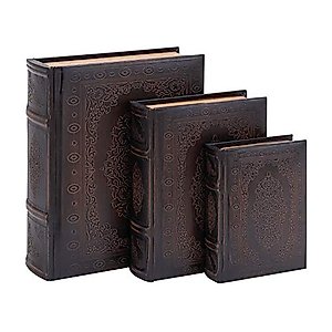 Deco 79 Traditional Wood Rectangle Box, Set of 3 13", 10", 8"H, Dark Brown