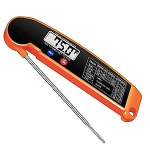 Digital Meat Thermometer for Kitchen and Grill - Instant Read Food Precision Quick Electronic Household Folding BBQ Grilling Baking Turkey Liquids Cooking Food, Black With edge Red