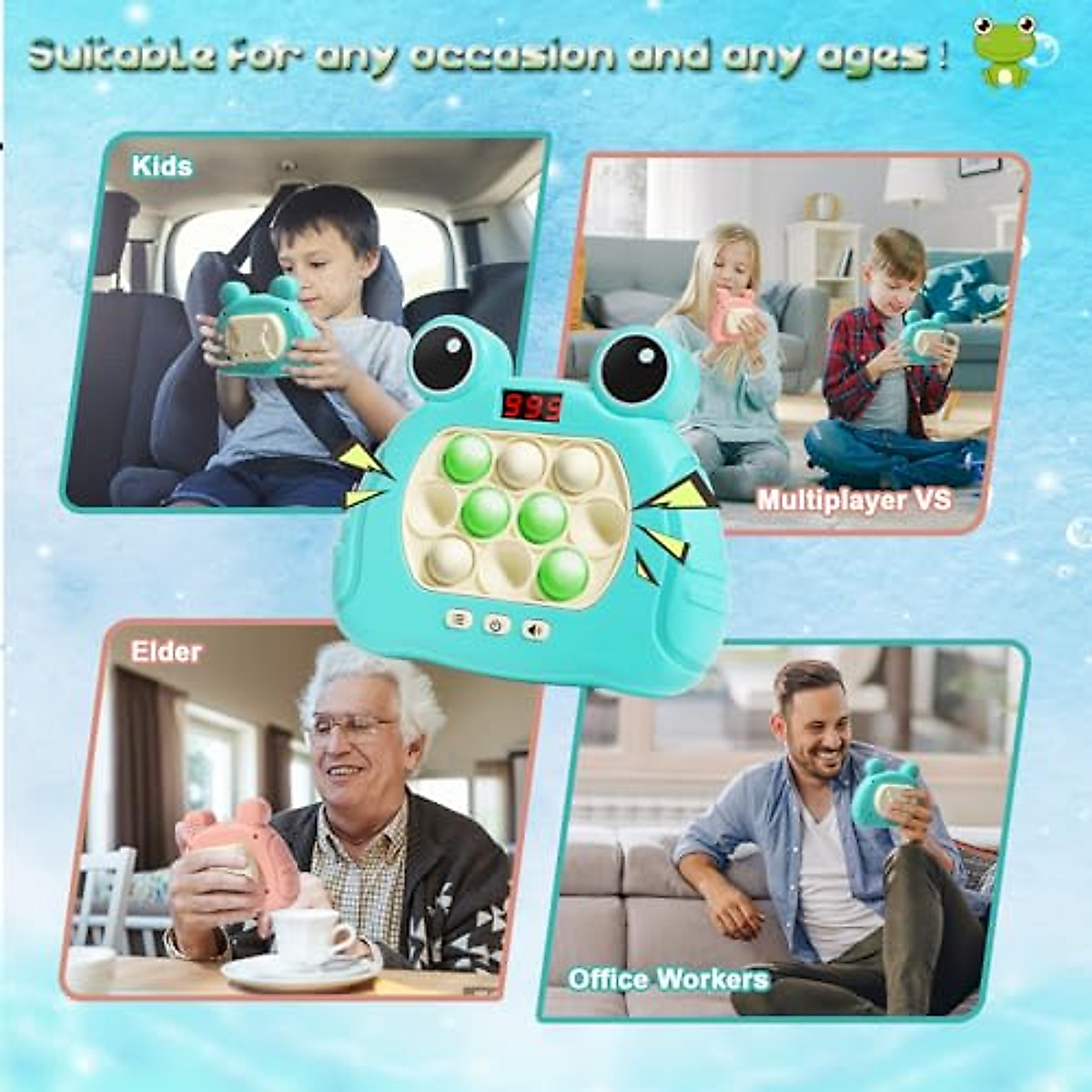 olloiig Pop Fidget Kids It Games Toy,Fast Push Bubble Game Console with LED Screen for Kids 8-12,Handheld Quick Push Game,Autism Sensory Toys,Birthdayxmas Gifts for Boys,Girls,Adults (Frog Blue)