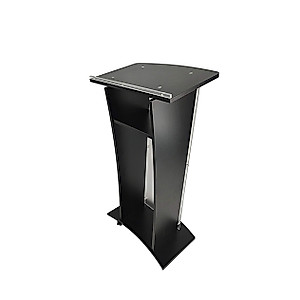Acrylic Church Podium Pulpit Debate Conference Lectern Plexiglass Lucite Black Wood Shelf Cup Holder on Wheels 1803-5-BLACK-NPF