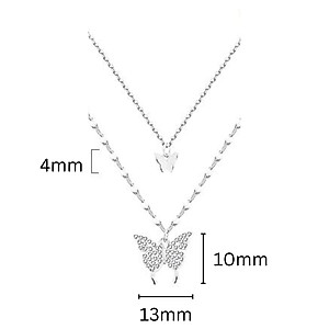 925 Sterling Silver Butterfly Tassel Shiny Exquisite Double Layer Pendant Clavicle Necklace Chain for Women and Teen Girls.