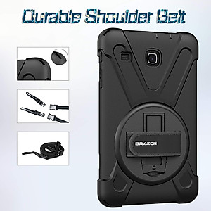 BRAECNstock Samsung Galaxy Tab E 8.0 Case (SM-T375/T377/T378),Shockproof Durable Protective Cover with 360° Kickstand&Hand Strap,Shoulder Strap,Kids Tablet Case for Galaxy SM-T377A/T377V/T378V,Black