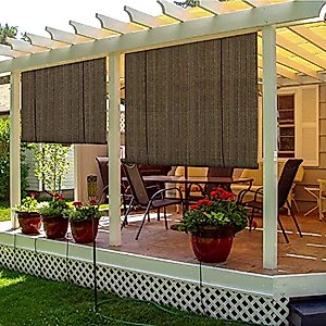 TANG Sunshades Depot Exterior Roller Shade Roll up Shade for Patio Deck Porch Pergola Balcony Backyard Patio or Other Outdoor Spaces Blinds Light Filtering Block 90% UV Rays 8' W x 6' L Brown