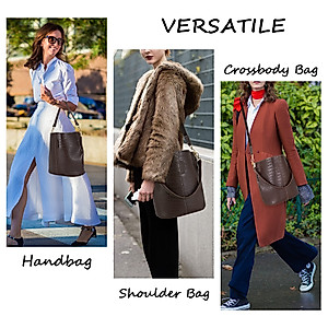 Hirooms Women retro design shoulder bag crocodile leather large capacity bucket handbag (Brown)