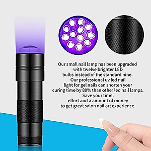 DOUITH Mini UV LED Nail Lamp for Gel Nails with 12 LED, Portable Gel LED UV Nail Lamp with Silicone Nail Stamper, Battery-Powered Gel Cure Lamp Stainless Steel Manicure Tool