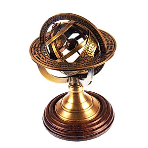 5" Nautical Brass Armillary Sphere World Globe Rosewood Base Table Decor Gift