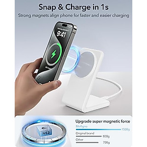 2 Pack Meifigno for MagSafe Charger Stand with [20W USB C Charger Block & USB C Cable x2], Fast Charging Magnetic Wireless Charger for iPhone 15 14 13 12 Pro Max/Pro/Plus/Mini, AirPods 3/Pro, White