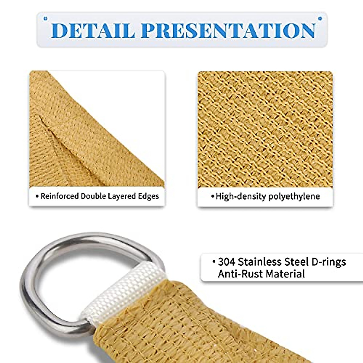 SHADE SPRING Rectangle 10' x13' Sand Sun Shade Sail 185GSM UV Blocking Canopy Awning for Outdoor Patio Garden Backyard