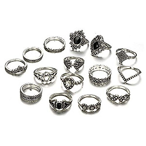 CSIYAN 6-16 PCS Knuckle Stacking Rings for Women,Boho Vintage Stackable Midi Finger Rings Set (I)