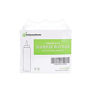 Restaurantware 8 Ounce Squeeze Bottles 6 Refillable Squirt Bottles - Precision Tip Wide Mouth Clear Plastic Sauce Bottles For Condiments Dressing And Sauces