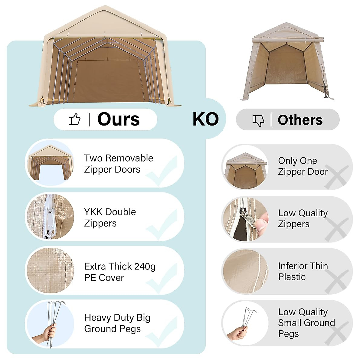 ADVANCE OUTDOOR 13x20 ft Garage Tent Carports with 2 Roll up Doors & Vents Outdoor Portable Storage Shelter for Vehicle Truck Boat Anti-UV Snow Resistant Waterproof, Beige