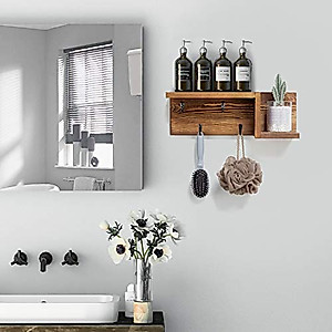 AKKO Wooden Key Holder for Wall Decorative Mail and Key Holder Organizer with 4 Key Hooks and “Z” Shape Wall Mount Floating Shelf ,Rustic Home Decor for Wall, Entryway, Mudroom, Bathroom