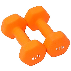 Fitvids Colored Vinyl or Neoprene Coated Dumbbell Set with Stand, 32-Pound Set with Stand, 3LB, 5LB, 8LB Pairs, Cast Iron