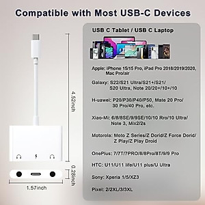 UWECAN USB C to 3.5mm Audio Adapter, 3 in 1 Aux to USB C Headphone Splitter Dual 3.5mm Audio Jack and PD 60W Fast Charging, Compatible for iPad Pro,Galaxy S22 S21 S20/Note 20,Pixel 4 3 XL,Huawei,etc