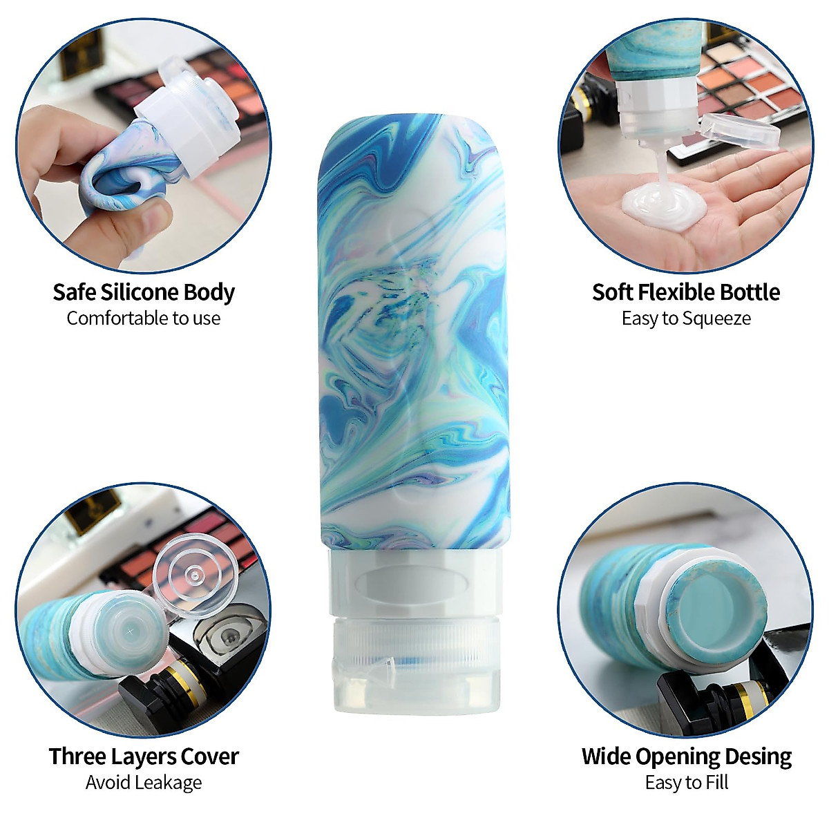 Gemice Travel Bottles Set for Toiletries 16 Pack, Leakproof Silicone Travel Bottles, Travel Essentials for Toiletries BPA Free TSA Approved Squeezable Refillable 3oz, for Shampoo Conditioner Lotion