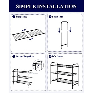 Kitsure Shoe Rack - Stainless Steel Shoe Organizer, Sturdy Shoe Rack for Closet and Front Door Entrance, Free Standing Shoe Shelf, Closet Organizers and Storage, Black