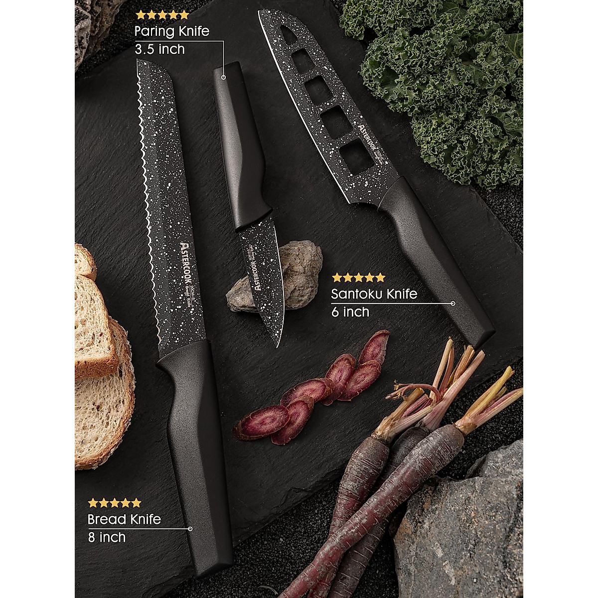 Knife Set, 6 Piece Kitchen Knife Set, High Carbon German Stainless Steel Knives Set, Non-stick Coating, Ultra Sharp, Dishwasher Safe