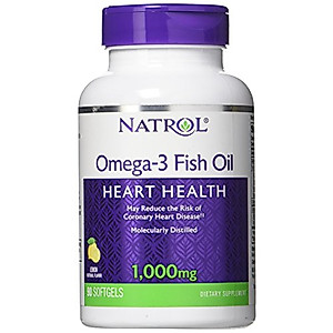 Natrol, Omega-3 Purified Fish Oil Softgels, Heart Health Dietary Supplement, 1000 mg, 90 Count