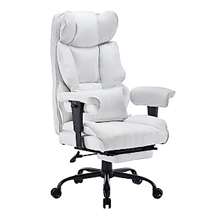Efomao Fabric Office Chair, Big and Tall Office Chair 400 lb Weight Capacity, High Back Executive Office Chair with Foot Rest, Ergonomic Office Chair for Back Pain Relief, White