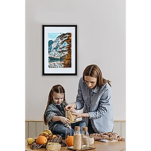 Frame Amo Black 16x24 Picture Frame, 11.5x17.5 White Mat Opening for 12x18 Image, 1 Inch Border, Acrylic Front