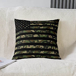 American Flag Throw Pillow Covers Soft Square 24"x24"Camouflage Cushion Case Home Decor Set of 2 Camo Military Style Green Black Pillow Cases Pillowcases for Couch Sofa Living Room Bedroom Bed Chair