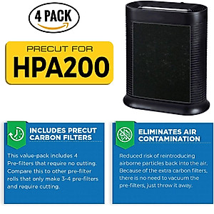 VEVA HEPA Filter Replacement 6 Pack - Includes 2 Premium, Precut HEPA Filters and 4 Carbon Air Purifier Filter Replacements - Compatible w/ HPA200, 202, 204, 250B and Filter R