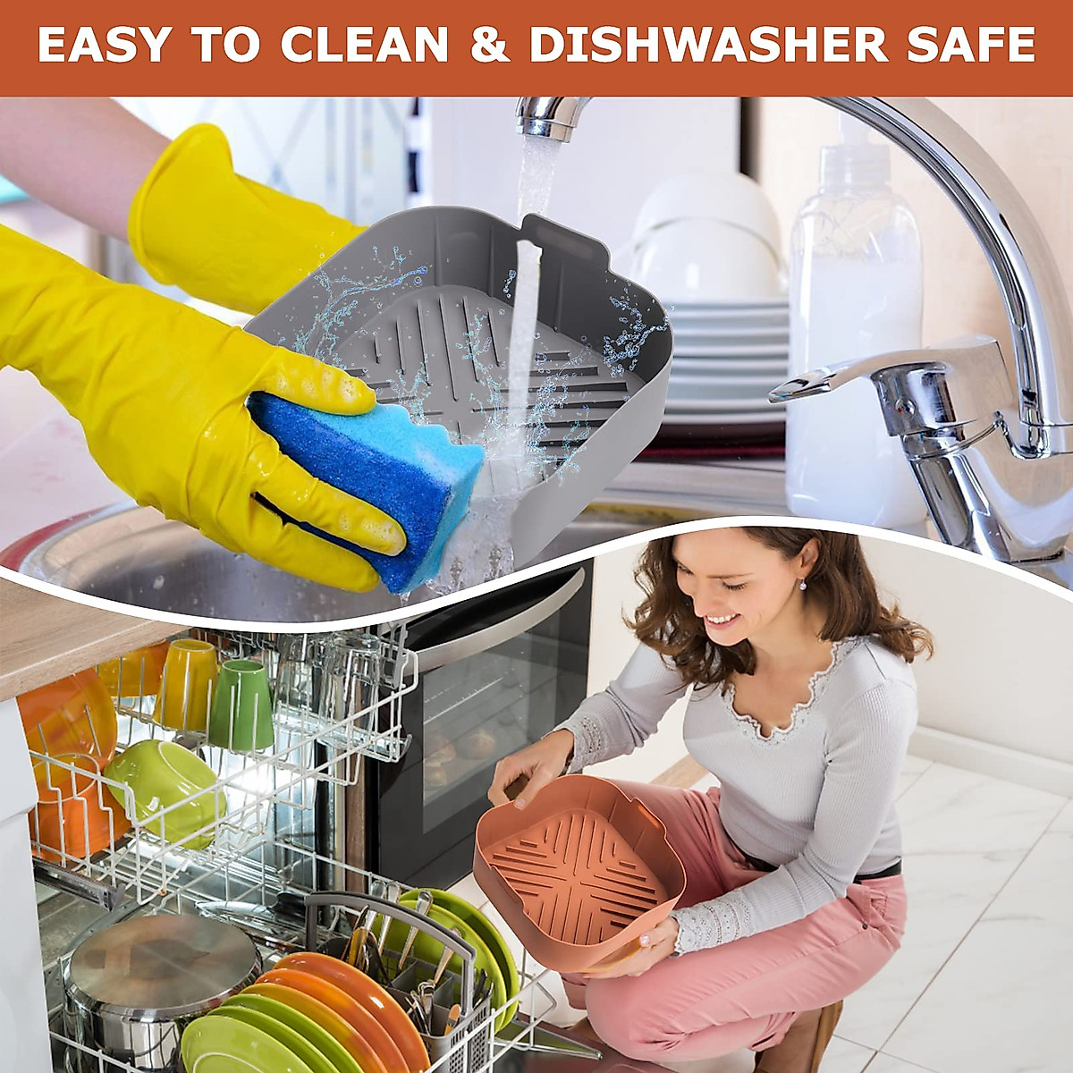 Silicone Air Fryer Basket Liners Square - 2Pcs Reusable Air Fryer Silicone Pots for Food Safe Air fryers Oven Accessories(8.1 Inch)