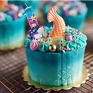 Number 3 Candle, Blue Purple Gradient Sequin Birthday Candle 3 for Cake Great for a Mermaid or Under The Sea Party.