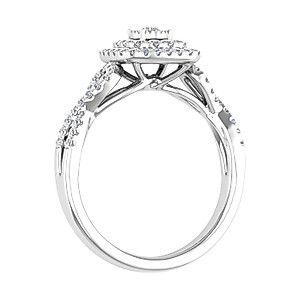 FINEROCK 1/2 Carat Cushion cut Halo Diamond Engagement Ring in 10K White Gold (Ring Size 7)