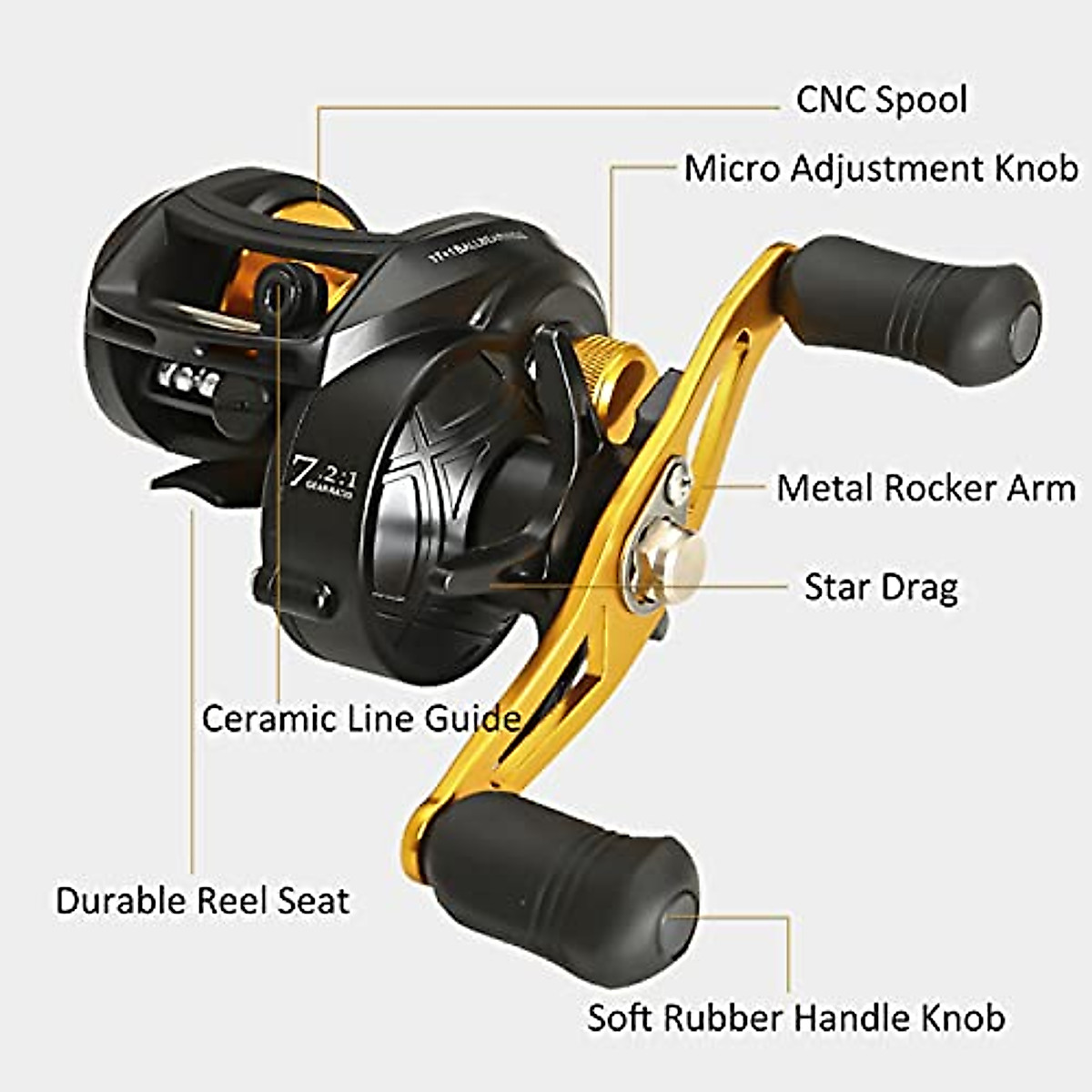 Baitcasting Fishing Reels - Smooth 17 + 1 BB Baitcast Fishing Reel Baitcaster 8kg Max Drag 8.0:1 Gear Ratio Magnet Braking System