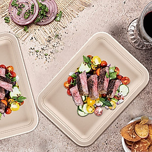 Lawei 50 Pack 14 Inch Biodegradable Paper Plates, Rectangle Compostable Disposable Food Trays 100% Heavy-Duty Sugarcane Bagasse Paper Platter for Seafood, BBQ, Picnic, Party