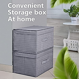 BEBORIN Foldable Storage Bins|2 Pack Storage Boxes with Lids and Handles Storage Baskets in Cotton and Linen Storage Organizers for Toys, Shelves, Clothes, Papers and Books etc. (Grey-twill)