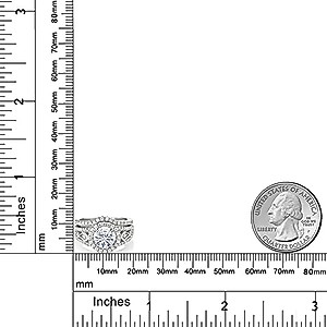 Gem Stone King 925 Sterling Silver Moissanite Women Wedding Engagement Ring Band Bridal Set (1.74 Cttw, Center 6.5MM, Available in size 5, 6, 7, 8, 9)