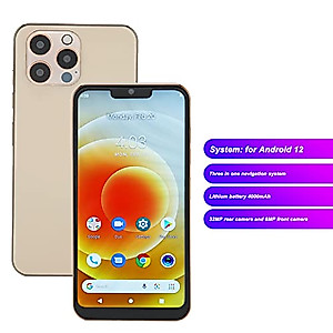 PUSOKEI Unlocked Cell Phone, 4G Mobile Phone, Android12 Smartphone, 6.1 IPS HD Screen, 4GB RAM 64GB ROM, Dual Camera 32MP+8MP, 5G WiFi, Dual SIM, Face Recognition, 4000mAh Battery (Gold)
