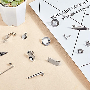 UNICRAFTALE 30pcs 15 Styles Stud Earring Findings 304 Stainless Steel Post Ear Stud Findings with Loop and Ear Nuts 0.7mm/0.8mm Pin Stud Earrings for Women Dangle Earring Making