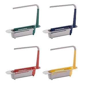 Adjustable Telescopic Sink Storage Organizer Rack Sponge Soap Drain Basket Expandable Organizer for Home Kitchen with Dish Cloth Hanger (Green)