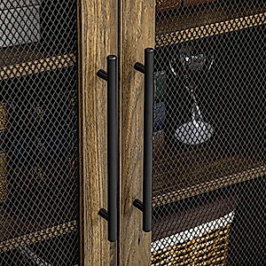 HOMCOM Farmhouse Sideboard, Buffet Cabinet with Adjustable Shelves and Wire Mesh Door, Credenza, Walnut