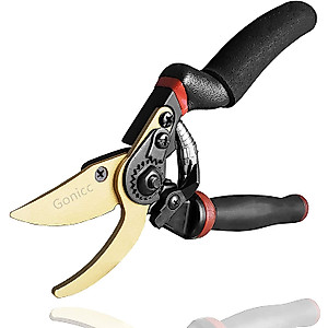 gonicc 8.5" Professional Rotating Bypass Titanium Coated Pruning Shears(GPPS-1014), Secateurs, Scissors, Pruners with Heavy Duty SK5 Blade. Soft Cushion Grip Handle for Everyone.