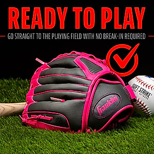 Franklin Sports Kids Baseball Gloves - RTP Child's Tee Ball Glove + Ball Set - Boys + Girls Tee Ball Mitt - Kid + Toddler - Right Hand Throw - Pink - 10.5"