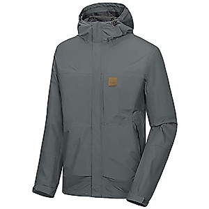 Little Donkey Andy Men's Waterproof Rain Jacket Windproof Light Jacket, Breathable Outdoor Rain Shell with Hood for Hiking Travel Golf Grey M