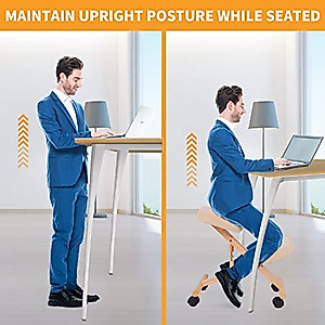 OXFIELD Ergonomic Kneeling Chair,Adjustable Kneeling Stool for Home and Office,Wooden Kneeling Chair with 3”Thick Comfortable Cushions& Smooth-Moving Wheels