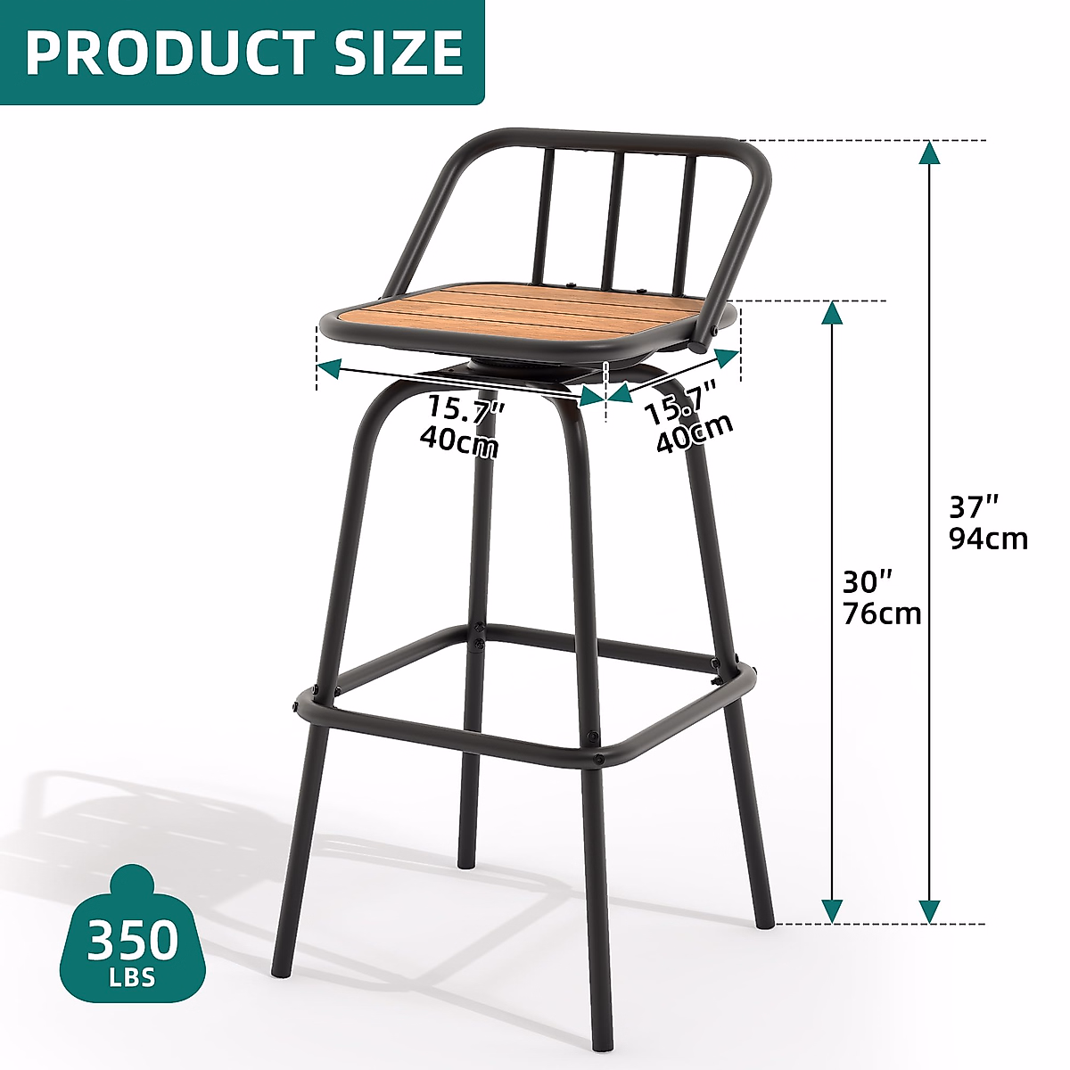 YITAHOME 30 Inches Swivel Bar Stools Set of 2, Counter Height Barstools Platic Wooden Seat with Backrests and Footrest, Industrial Metal Bar Stools for Outdoor Patio Home Kitchen