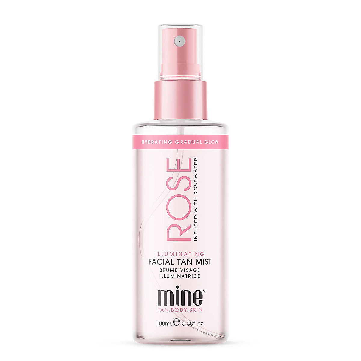 Minetan Rose Face Tan Mist | Clear Facial Self Tanning Spray - Gradual Daily Sunless Tanner, Infused wtih Soothing Rose Water & Vitamin C, Hydrating, Golden Glow Skin Finish, 3.38 Fl Oz
