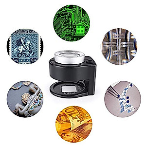 30X Loupe Magnifier with 6 Light,Desktop Portable Metal Magnifier Folding Scale Sewing Magnifing Glass for Textile Optical Jewelry Tool Coins Currency (Black)